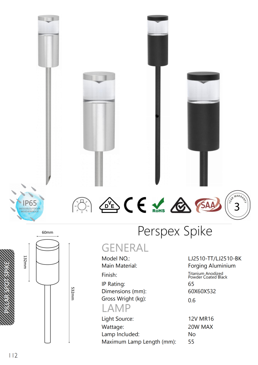 Perspex Lens Black Aluminium Garden Spike Light