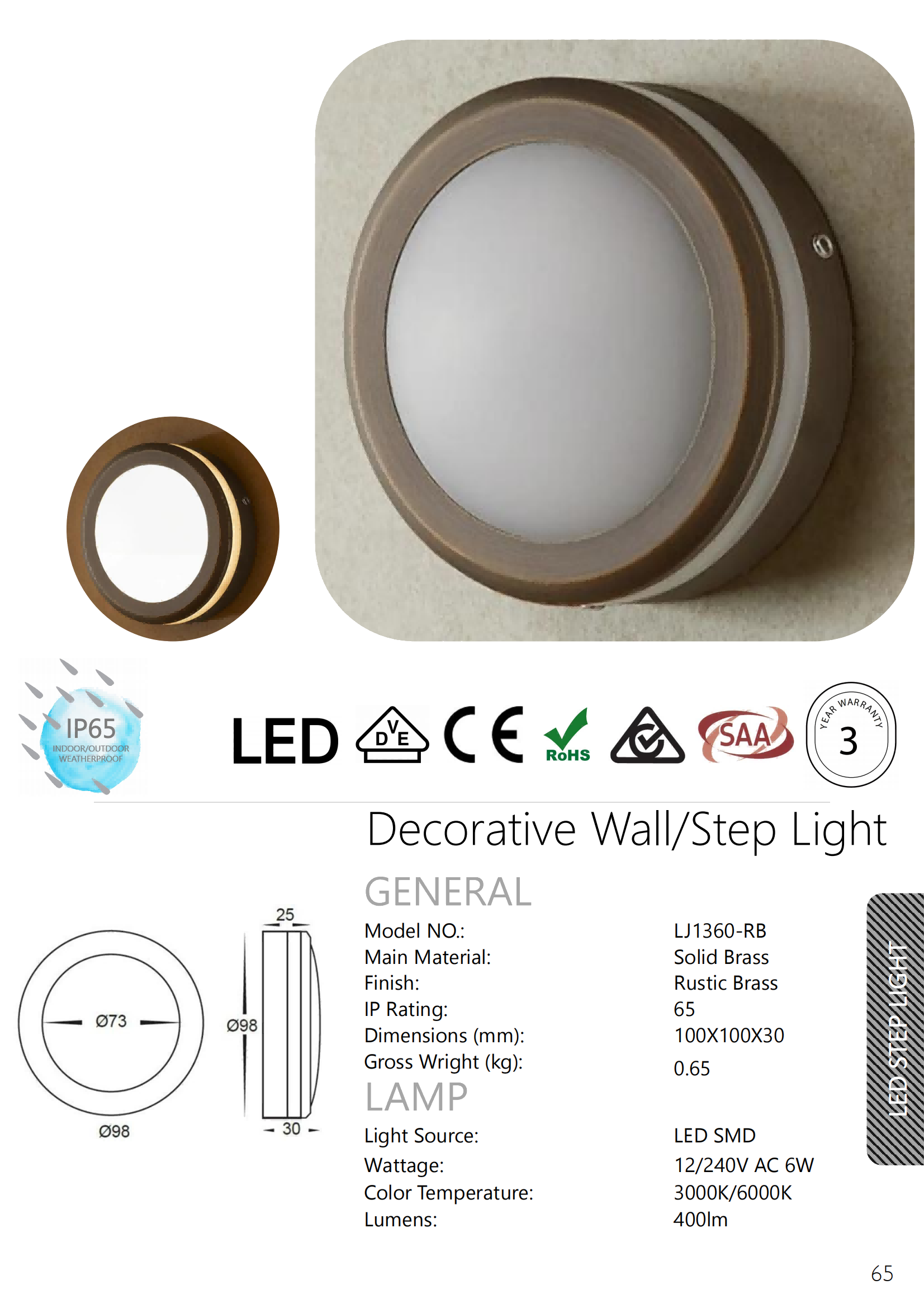 Solid Brass Step Lights with Eyelid