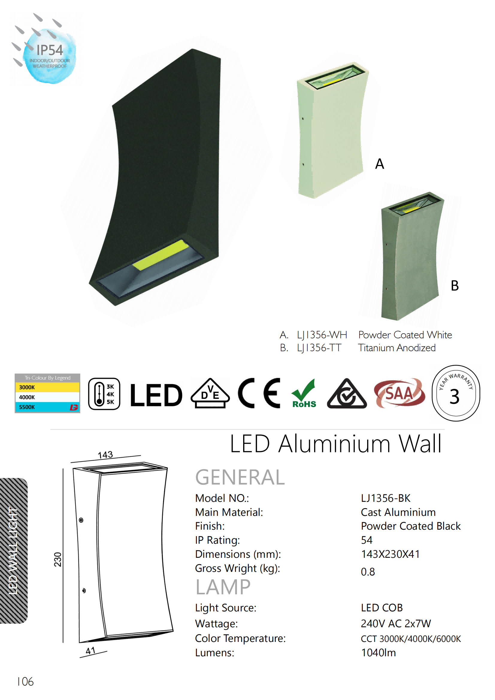 Aluminium Black LED Wall Light